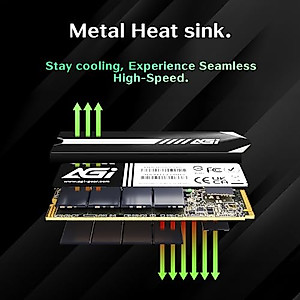 AGI 1TB AI818 PCIe NVMe M.2 Gen4x4 SLC Cache 3D TLC NAND Flash Internal Solid State Drive SSD with Heat Sink (R/W Speed up to 5000/4500 MBs)