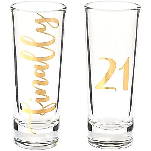 BLUE PANDA Novelty Shot Glasses for 21st Birthday Party, Finally 21 (2 oz, 2 Pack)