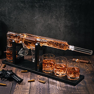 Gifts for Men Dad, Whiskey Decanter Set - Gun AR Limited Edition, Silencer Stopper - 800 ml & 12oz Bullet Glasses - Father Winter Birthday Gift - Drinking Party, Liquor, Vodka Tik Tok Gun Decanter