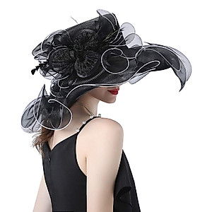 ORIDOOR Women Hats Headband Hairpin Organza Fascinator Church Hat Floral Tea Party Wedding Hat (013E Black) One Size …
