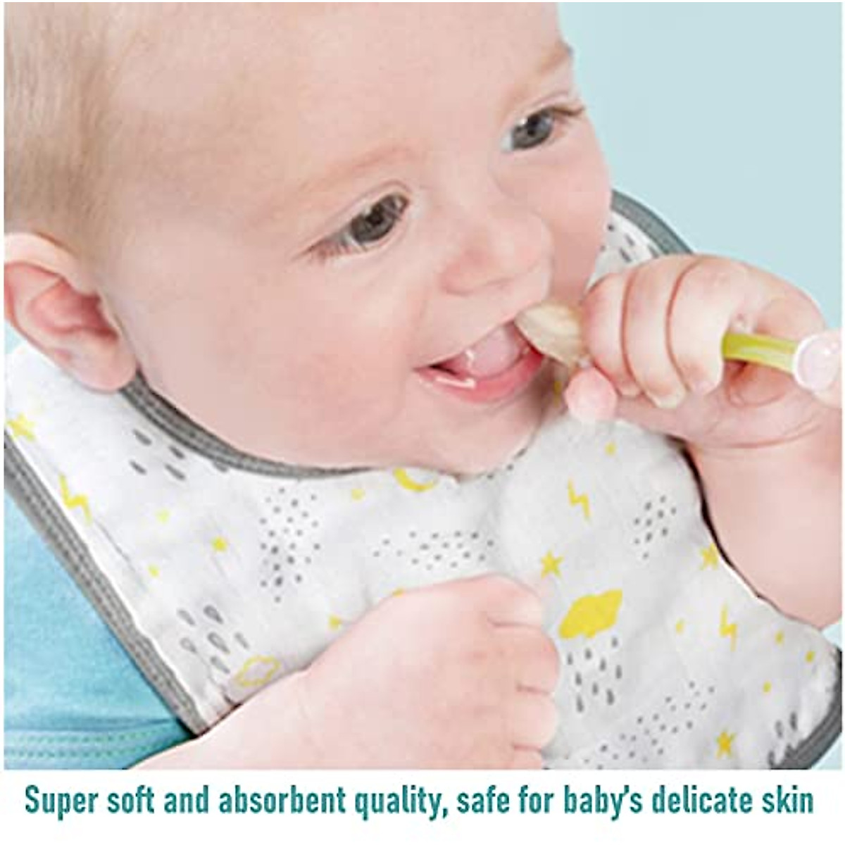 Little Grape Land 1OO% Cotton Muslin Bib 9 Pack, 8 Layers Breathable Adjustable Snaps Fits Babies and Toddlers 0-36 Months, Machine Washable Bib for Boys Girls - Colorful Stars & Stripe