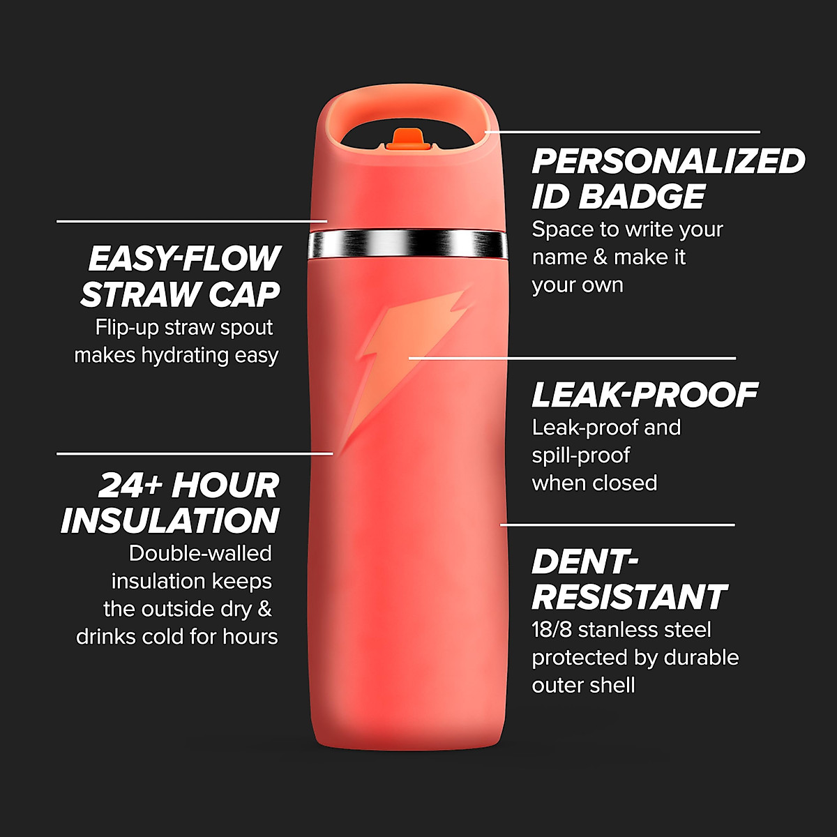 Gatorade 'Overtime' 22oz Stainless Steel Water Bottle, Straw Cap, Sage