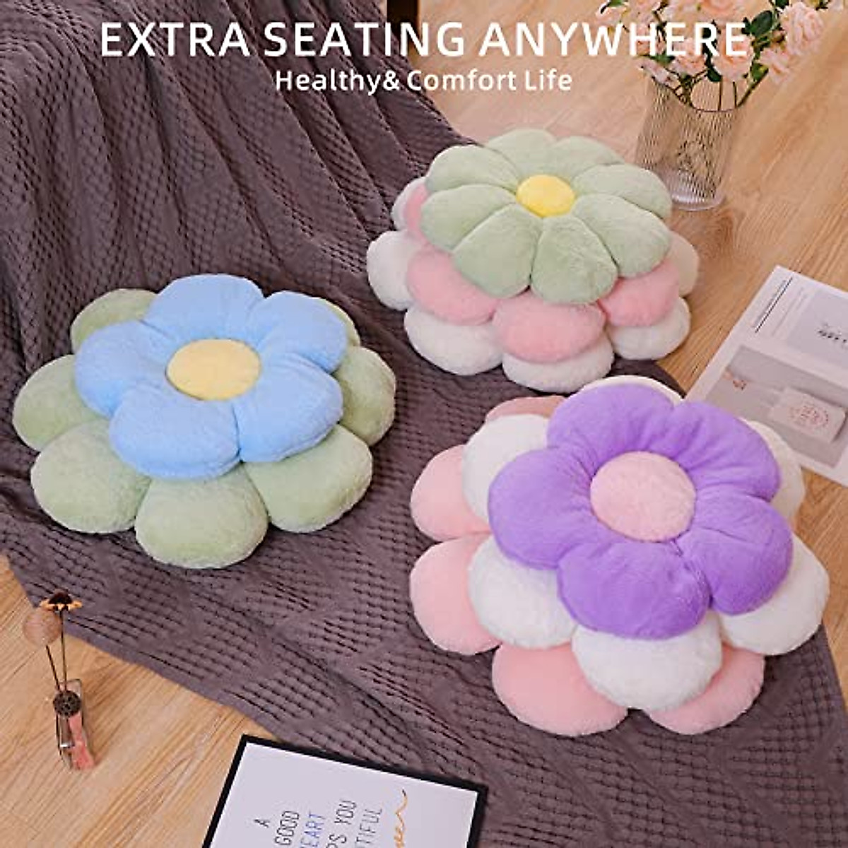 Flower Throw Pillow Seating Cushion Floor Pillow Cushion Flower Shape Bed Sofa Chair Car Seat Nap Throw Cushion Comfy Pillow (Blue)