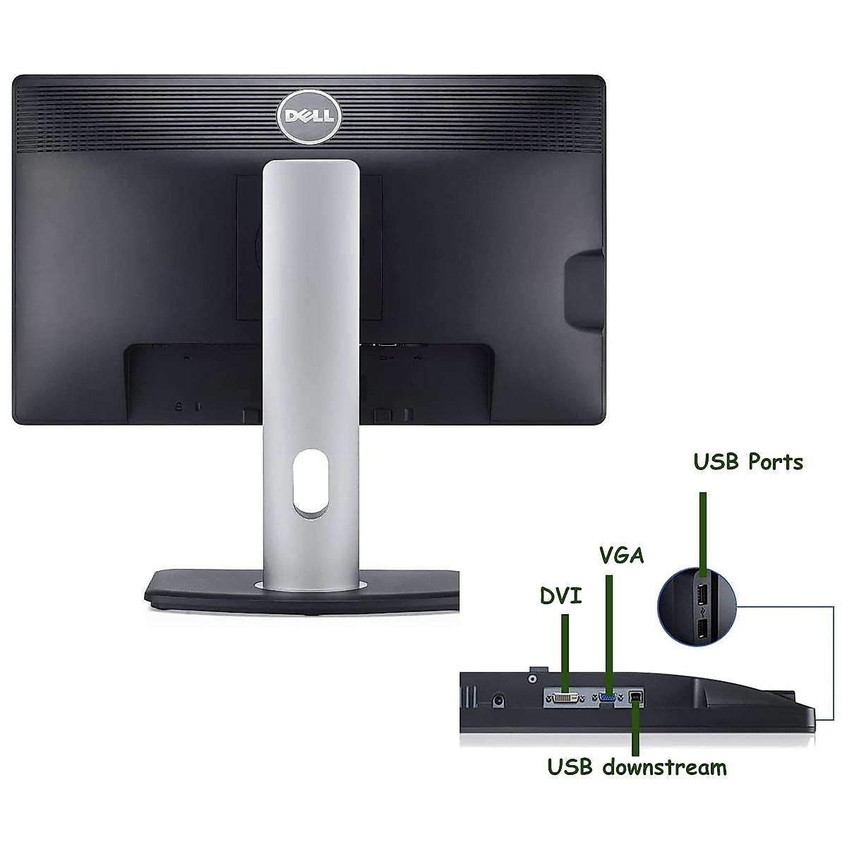 Dell P2212HB Full HD 22 inch LED Backlit Monitor, 1080p at 60 Hz, VGA & DVI, USB 2.0 Downstream, USB 2.0 Upstream, 16.7 Million Colors, 178 Degree Viewing Angle, 60/80 Refresh Rate (Renewed)