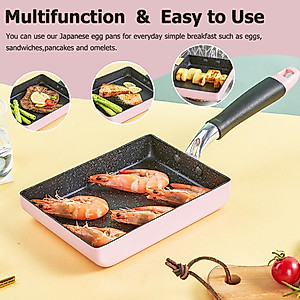 Japanese Omelet Pan, 6"x 7" Non-Stick Tamagoyaki Egg Pan, Rectangle Pan with Anti Scalding Bakelite Handle, Aluminum Japanese Egg Pan for everyday simple breakfast, All Stoveps Compatible, Pink