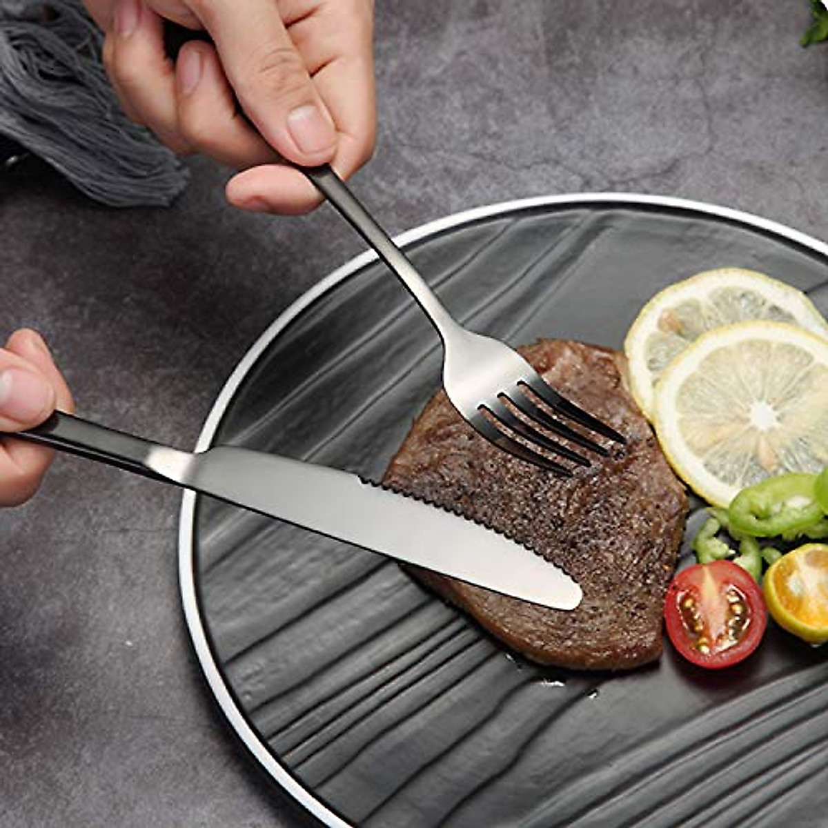 Portable Travel Utensils Set with Case 18/8 Stainless Steel Black Silverware Sets Include Knife Fork and Spoon with Case Reusable Utensil Set for Lunch Box and Camping (Black)