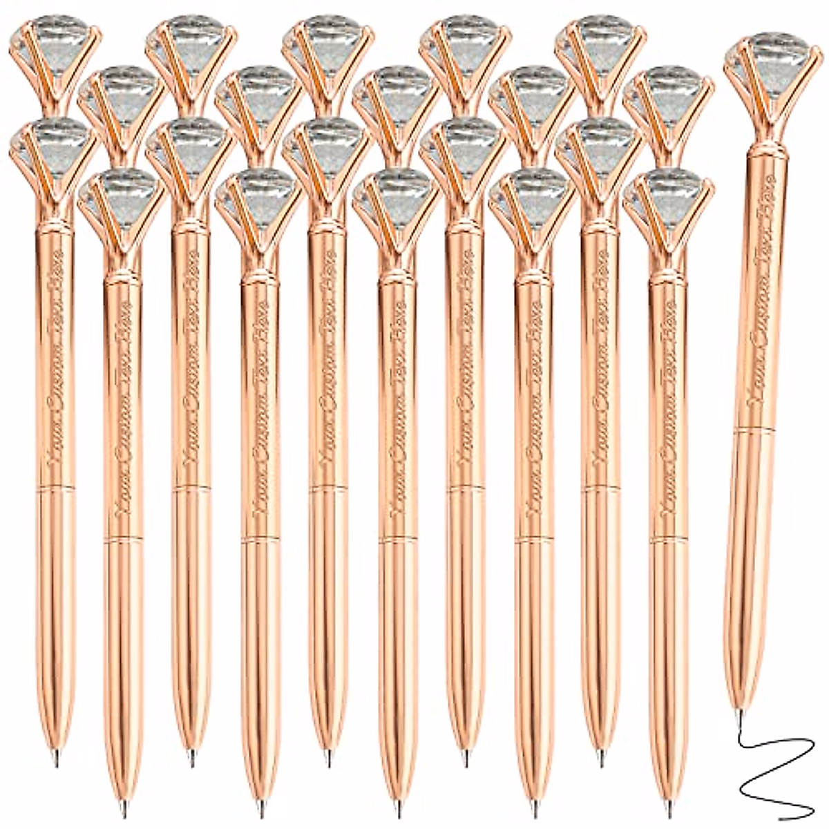 Up to 100 Personalized Diamond Pens Bulk with Name,Custom Imprint Ballpoint Pen Engraved Business Logo Text Message,Customized Gift for Women Men Graduation Birthday Office Commercial-20PCS Rose Gold