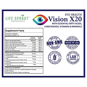 Vision X20 with Lutein, Beta-Carotene, L-Glutatione, Bilberry and Niacin for Vision Support, Overall Eye Health
