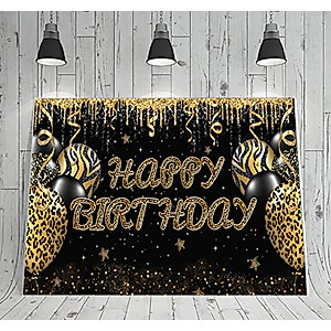 Large Gold Leopard Happy Birthday Backdrop Huge Leopard Happy Birthday Banner Cheetah Birthday Party Decoration Gold Leopard Birthday Photography Background Adults Women Birthday Backdrop (6 X 3.6 FT)