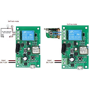 MHCOZY Updated WiFi Wireless Smart Switch Inching Self-Locking Relay Module,Set Inching Time from 0.5 Second to 1 Hour,be Applied to Access Control,DIY WiFi Garage Door Opener (7-32V with 433Mhz RF)
