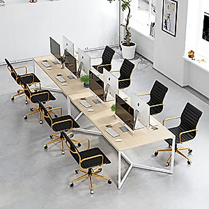 COROCC Office Desk Chair Modern Conference Room Task Chairs Leather Computer Swivel Excutive Ribbed Ergonomic Rolling Comfortable Chair for Home Office Black and Gold Chair