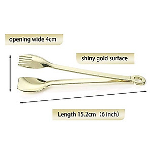 Mini Appetizer Tongs Stainless Steel Set of 4, MSY BIGSUNNY Gold Plated Small Serving Tongs, 6 Inch(15.2cm, Golden)