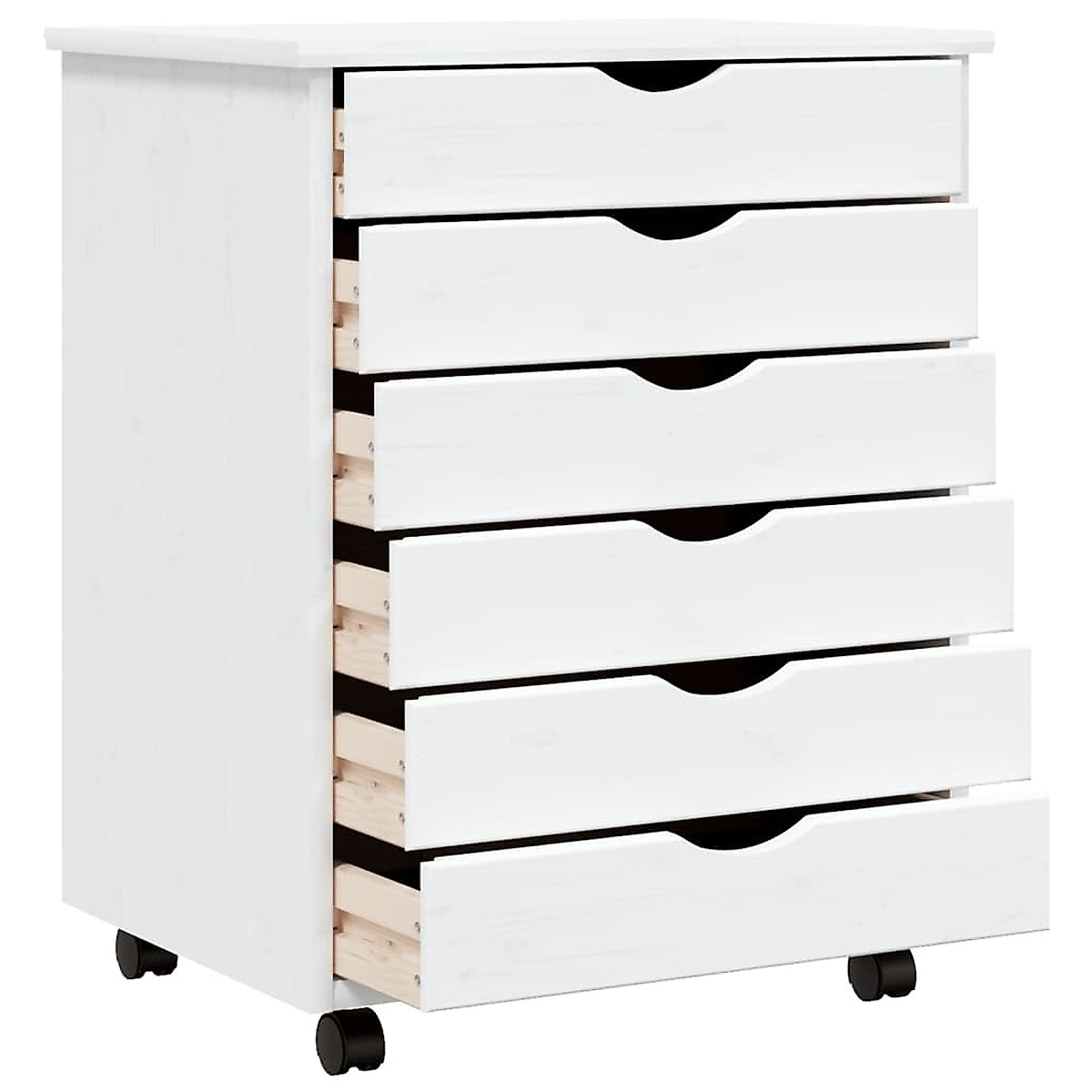 vidaXL Moss 6-Drawer Chest, Solid Pine Wood Mobile File Cabinet, Storage Cabinet on Wheels, Chest of Drawers for Home Office, Easy Assembly & Maintenance, 20.9"x15.4"x25.8", White