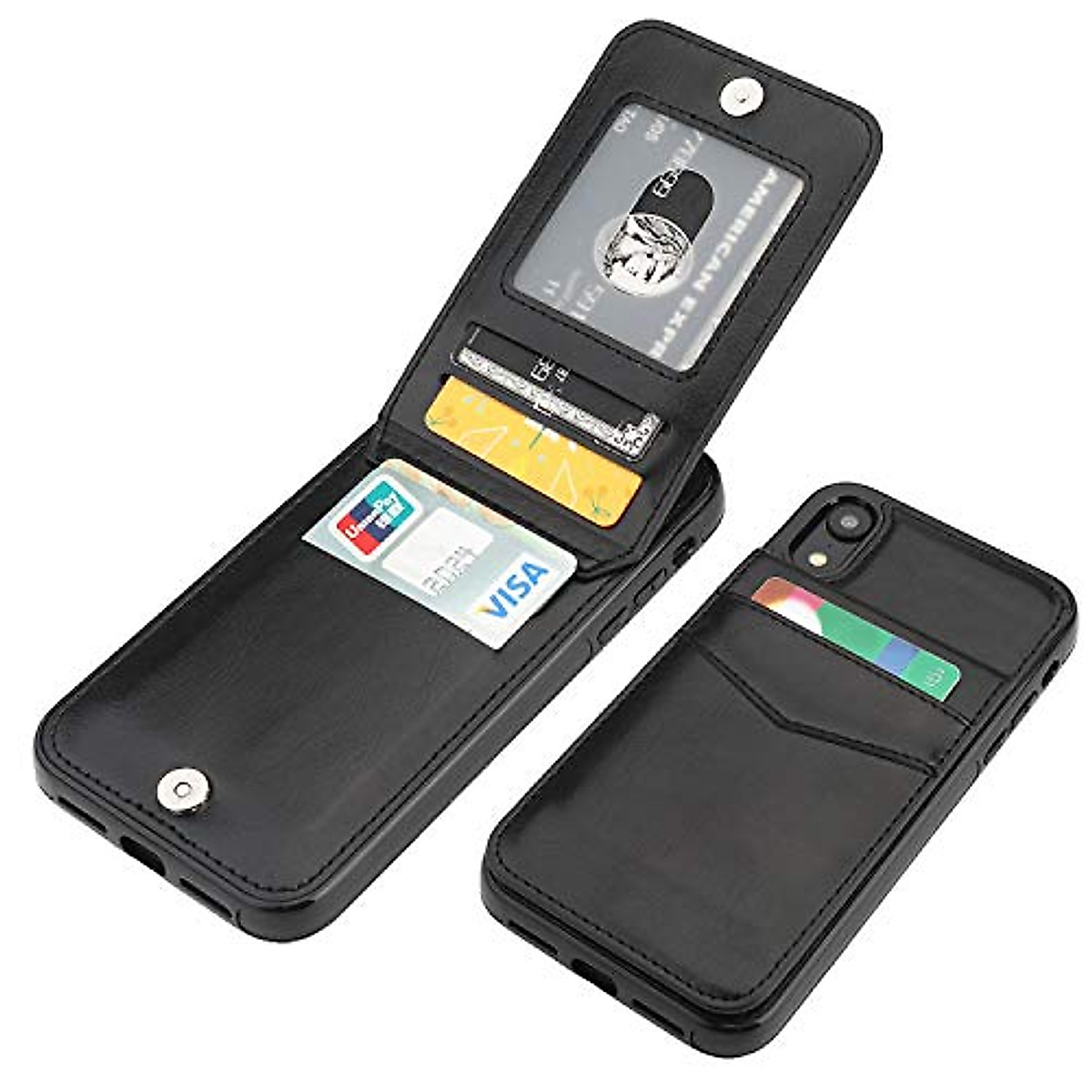 KIHUWEY iPhone XR Case Wallet with Credit Card Holder, Premium Leather Magnetic Clasp Kickstand Heavy Duty Protective Cover for iPhone XR 6.1 Inch(Black)