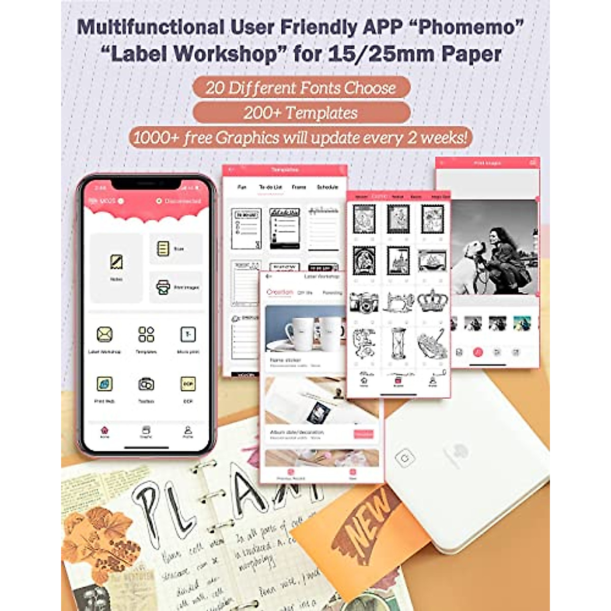 Phomemo 300dpi Pocket Mobile Pocket Printer- M02 Pro Thermal Bluetooth Portabel Mini Photo Printer Compatible with iOS and Android, for Photo Printing, Graffiti,Learning,Work, White