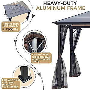 12 Ft. X 10 Ft. Outdoor Aluminum Gazebo with Hardtop Netting for Lawn, Backyard