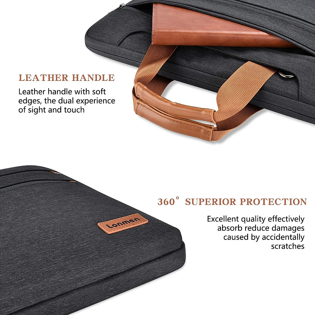 LONMEN 17.3 Inch Laptop Shoulder Bag,Computer Sleeve Carrying Case for 17.3" Lenovo IdeaPad 330 / Dell Inspiron 17 5000 / HP Pavilion/Acer/MSI/ASUS (Black)