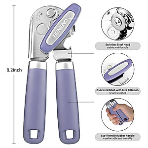 Can Opener Manual, Can Opener with Magnet, Hand Can Opener with Sharp Blade Smooth Edge, Handheld Can Openers with Big Effort-Saving Knob, Can Opener with Multifunctional Bottles Opener, Purple