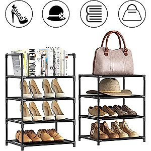 LANTEFUL 8 Tiers Tall Shoe Rack, Narrow Vertical Shoe Rack for Entryway Closet, 16-20 Pairs Shoe and Boots Organizer Storage Sturdy Shoe Shelf, Metal Stackable Shoe Stand with Hooks