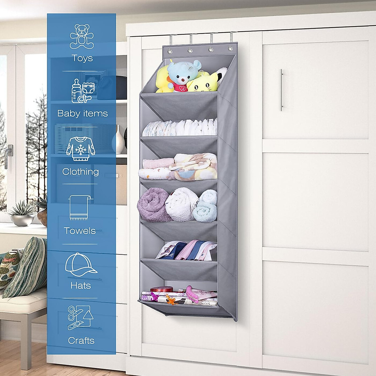 MISSLO Door Shoe Rack with Deep Pockets for 12 Pairs of Shoe Organizer Over the Door Hanger for Closet and Dorm Narrow Door Shoe Storage, Grey