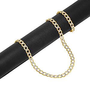 Nuragold 10k Yellow Gold 5.5mm Cuban Chain Curb Link Diamond Cut Pave Two Tone Bracelet, Mens Womens Jewelry 7" 7.5" 8" 8.5" 9"