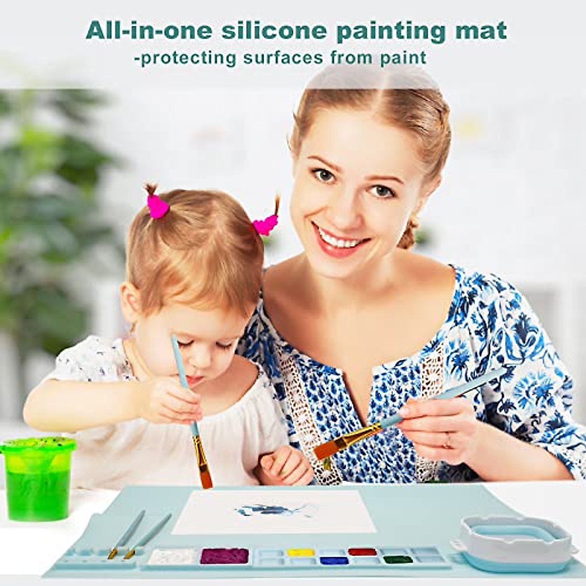 2 Pcs Silicone Craft Mat, 20"x16" Large Silicone Mat for Crafts, Non Stick Silicone Sheet with 20 Pcs Painting Pen, Creator Silicone Craft Mat with Cleaning Cup and Paint Holder for DIY Creations