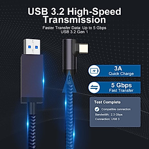 Link Cable Compatible with Oculus Quest 2, PC VR Link Cable Compatible with Meta Quest 2, 90 Degree Nylon Braided, High Speed Data Transfer &Fast Charging USB C Cable for VR Headset and Steam VR, 15ft