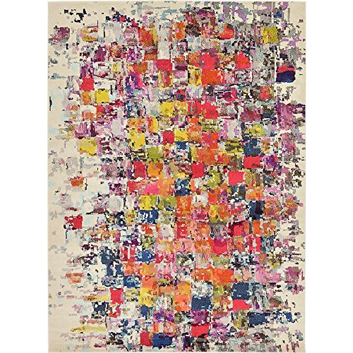 Unique Loom Estrella Collection Abstract, Bright Colors, Distressed, Modern Area Rug, 8 ft x 11 ft, Multi/Beige