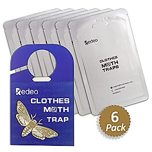 Redeo Clothes Moth Traps with Pheromones Non-Toxic and Odorless Sticky Glue Trap with Lure Clothing Moth Traps with Attractant for Closets and Carpet Indoor Moth Prevention, Safe for Kids and Pets (6)