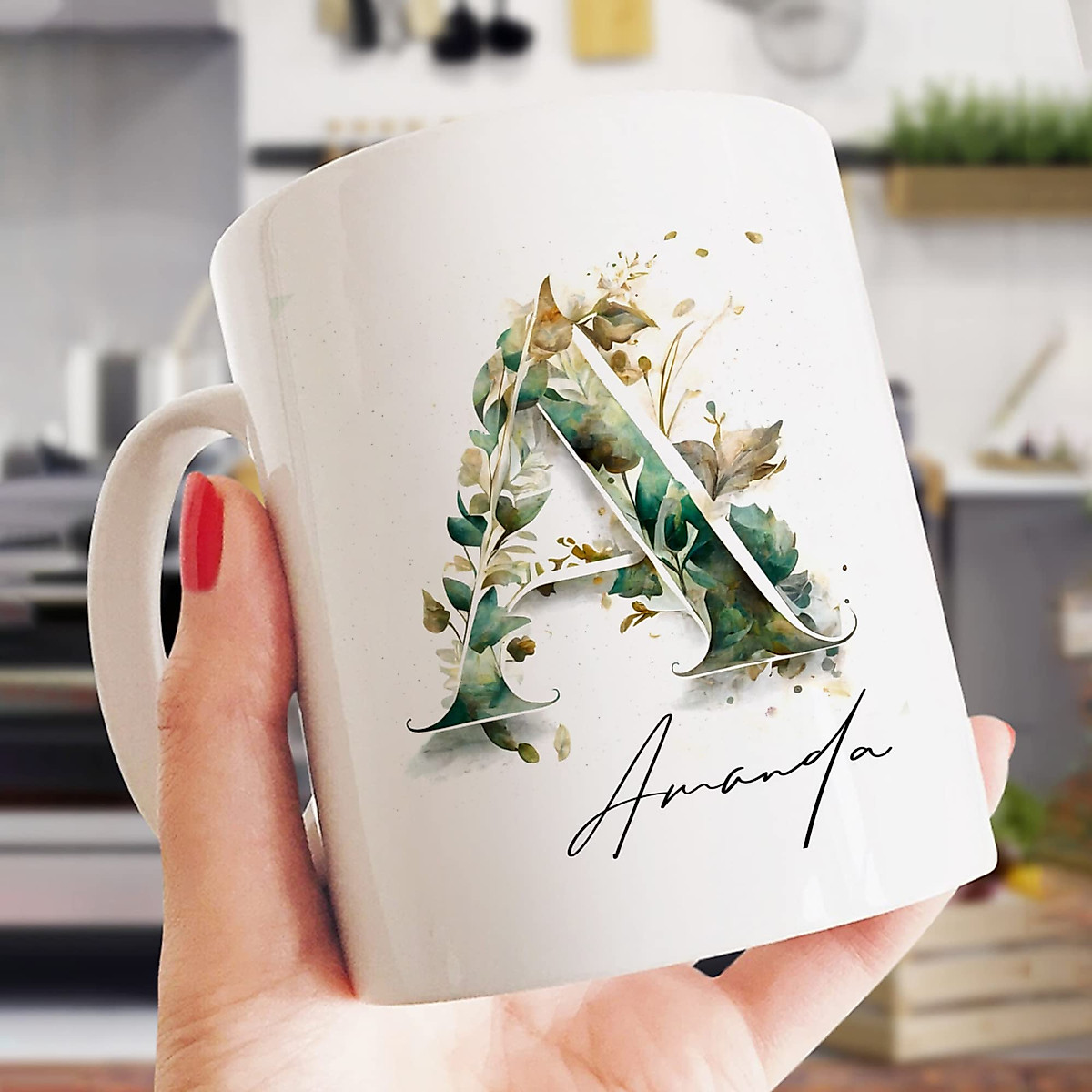 Gossby Personalized Custom Mug (A) Personalized Alphabet Customized Coffee Mug Cup Gift for Girlfriend/Wife/Mom/Sister, Personalized White Ceramic Mug 11oz 15oz Gifts for Special Day