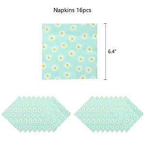Daisy Birthday Party Decorations Tableware White Daisies Flowers Supplies Set of 16 Disposable Paper Plates Cups Napkins and a Tablecloth for Spring and Summer Theme Parties Baby & Bridal Shower