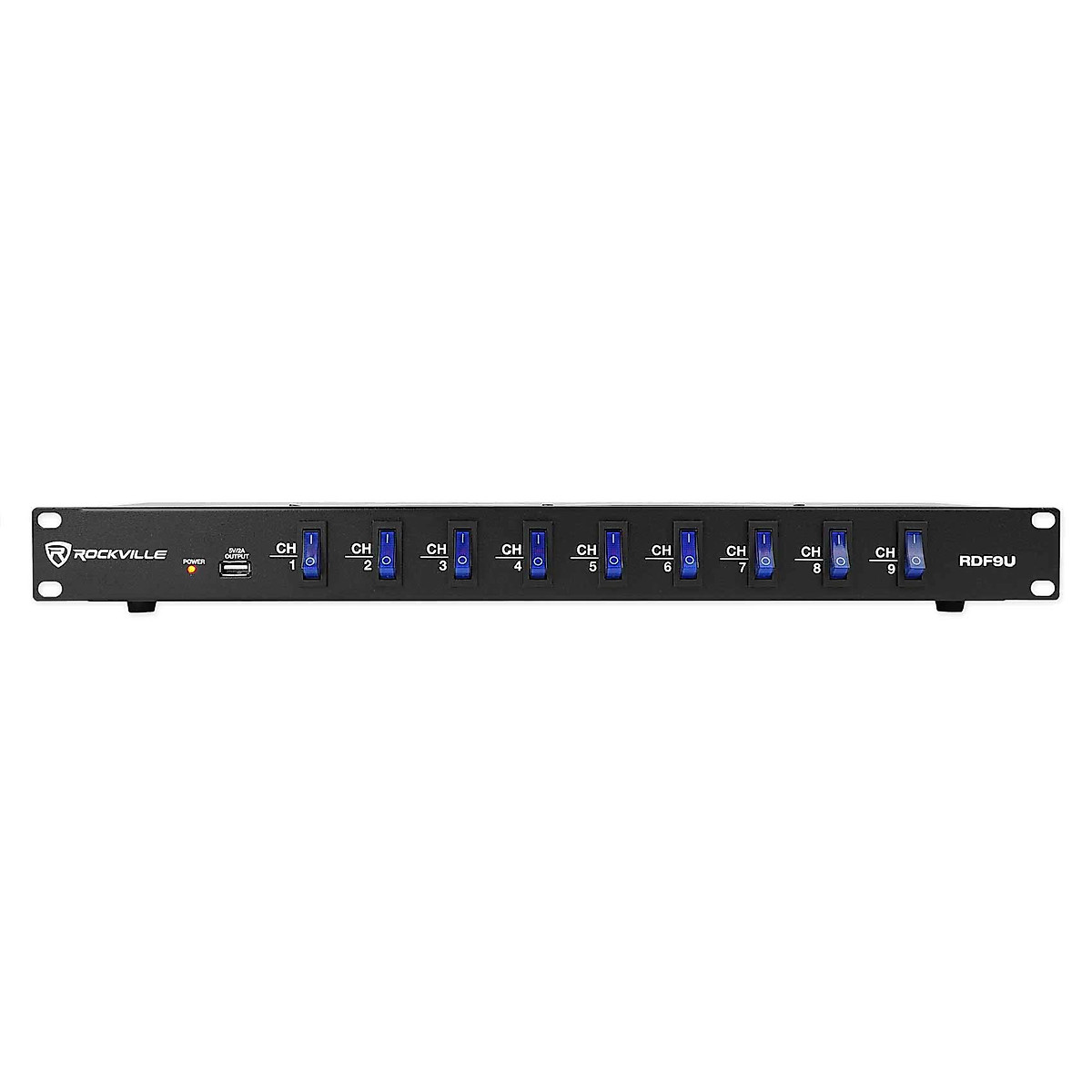 Rockville 1U 15A Rack Mount DJ Pro Audio Power Supply Strip w/USB Charging (RDF9U)