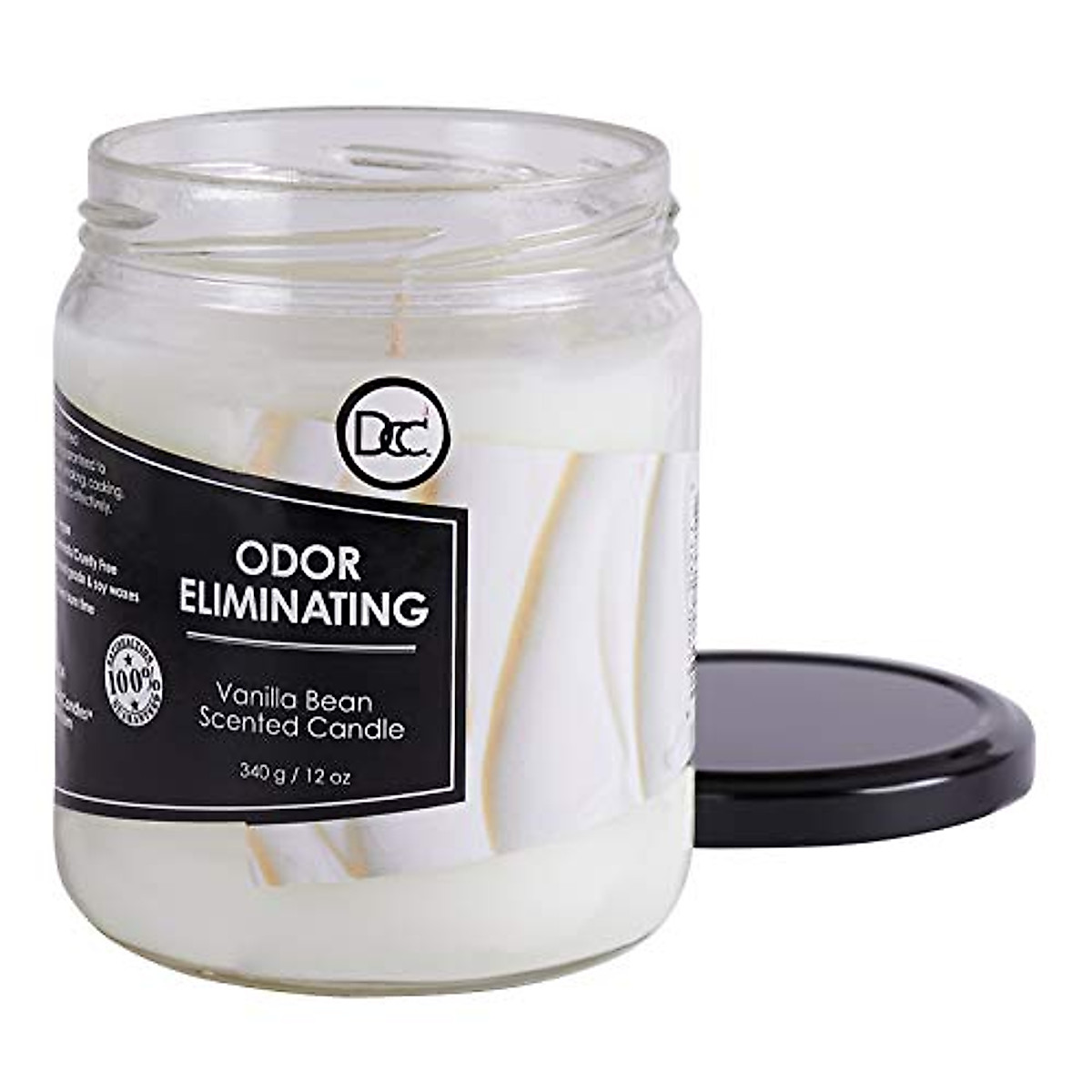 Vanilla Bean Odor Eliminating Highly Fragranced Candle - Eliminates 95% of Pet, Smoke, Food, and Other Smells Quickly - Up to 80 Hour Burn time - 12 Ounce Premium Soy Blend