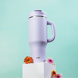 Zak Designs Harmony 2-in-1 Coffee Tumbler for Travel or At Home, 40oz Recycled Stainless Steel is Leak-Proof When Closed and Vacuum Insulated with Handle (Smoky Lilac Purple)