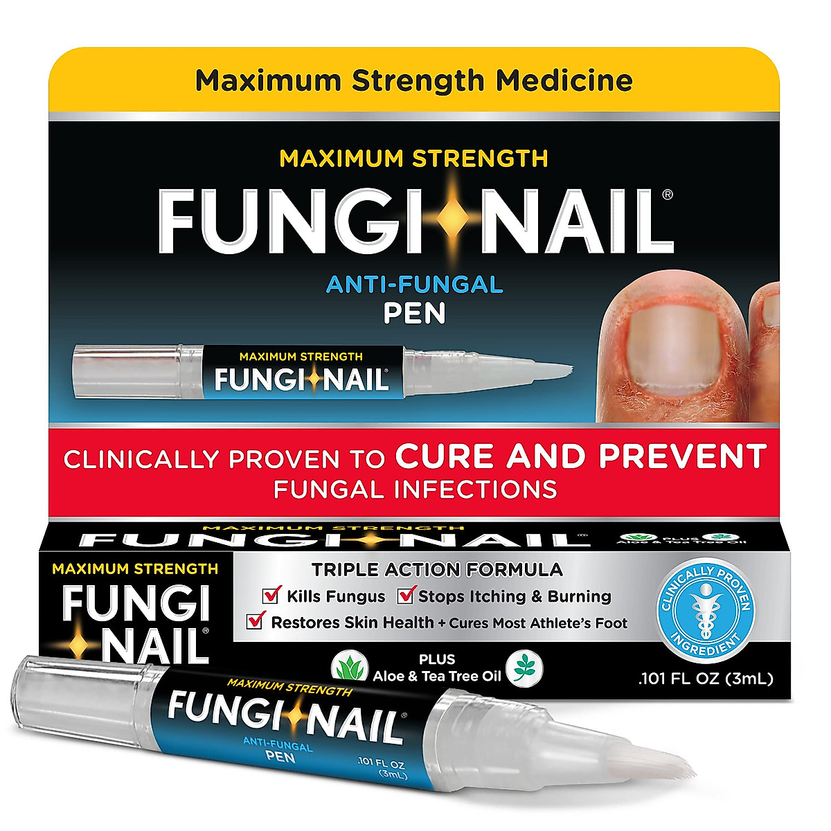Fungi-Nail Pen Applicator Anti-Fungal Solution, Kills Fungus That Can Lead to Nail & Athlete’s Foot with Tolnaftate & Clinically Proven to Cure and Prevent Fungal Infections, 0.101 Fl Oz (Pack of 1)