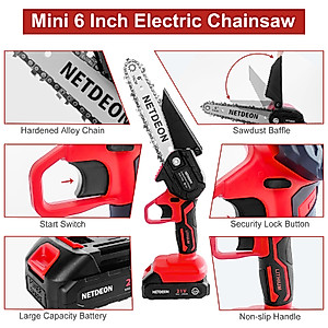 Mini Chainsaw Cordless, 6-Inch 21V Portable Electric Small Handheld Chain Saw,2Pack 2000mAh Rechargeable Battery Powered With Security Lock for Trees Branches Trimming Wood Cutting