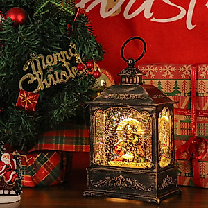 Wondise Christmas Muscal Snow Globe with Timer, USB Plug-in & Battery Operated Spinning Water Glitters Lighted Singing Snow Globe Lantern for Christmas Decorations