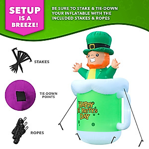 Holidayana 9ft St Patricks Day Inflatable Leprechaun Beer Mug - St Patty’s Leprechaun Coming Out of Beer Blow Up Yard Decoration, Includes Built-in Bulbs, Tie-Down Points, and Powerful Built-in Fan