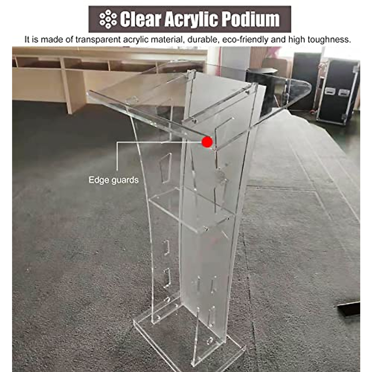 EESHHA Lectern Podium Stand Acrylic Lectern Podiums, Church Clear Pulpit Podium, Heavy-Duty Lecture Stand with Edge Stopper, Wedding Restaurant Lecterns Stand