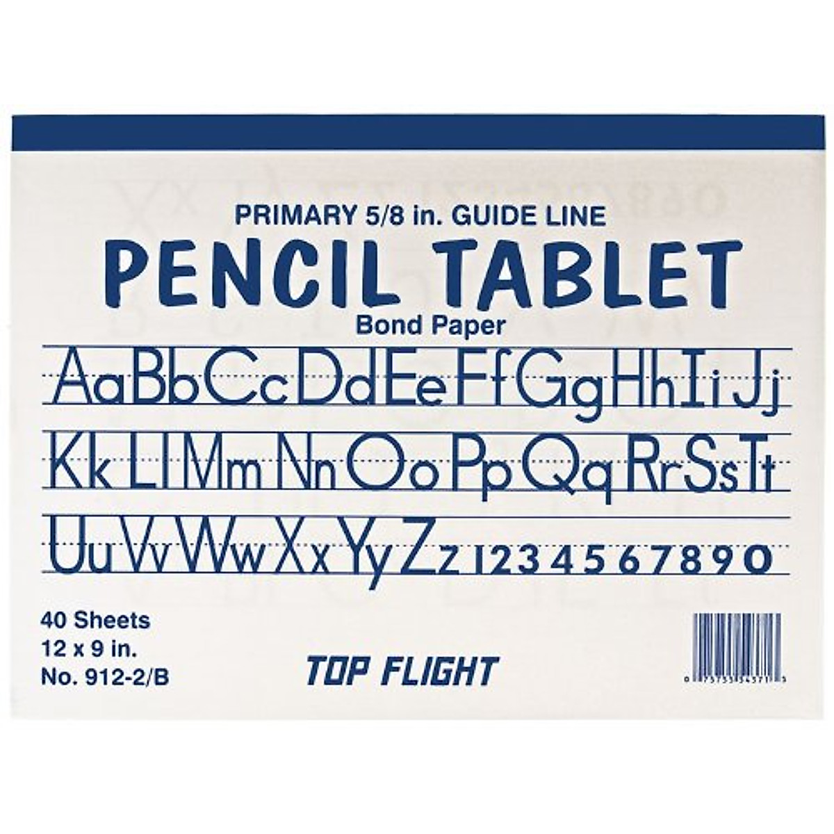 Top Flight Manuscript/Chart Primary Tablet, White Bond Paper, 5/8 Inch Guideline Rule, 9 x 12 Inches, 40 Sheets (54371)