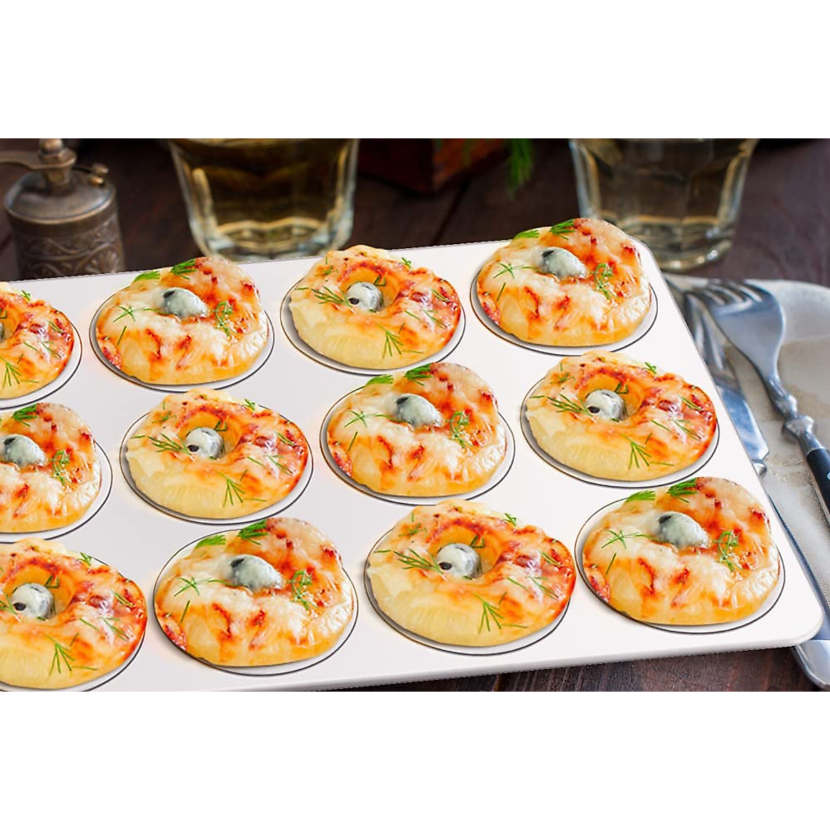 TeamFar 12-Cup Muffin Pan, Stainless Steel Cupcake Pans Muffin Tin Set for Oven Baking Mini Brownies Quiches Tarts, Non Toxic & Regular Size, Dishwasher Safe – Set of 2