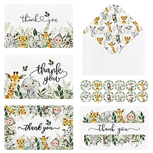 Artoid Mode 36 Pack Giraffe Elephant Thank You Cards Animal Greeting Cards Gift With Envelope Sticker Blank Note Cards for Birthday Wedding Baby Shower Bridal Shower, 4 x 6 Inch