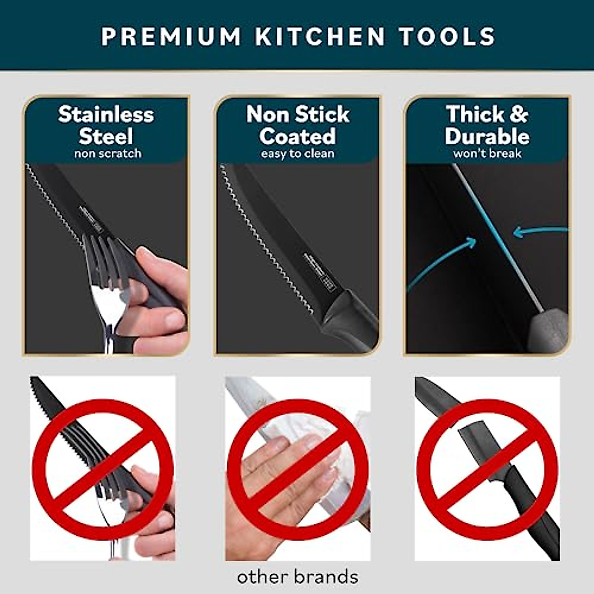 Home Hero Steak Knife Set, Steak Knives Set of 6 - Serrated Steak Knives - Ultra-Sharp High Carbon Stainless Steel Knives with Ergonomic Handles