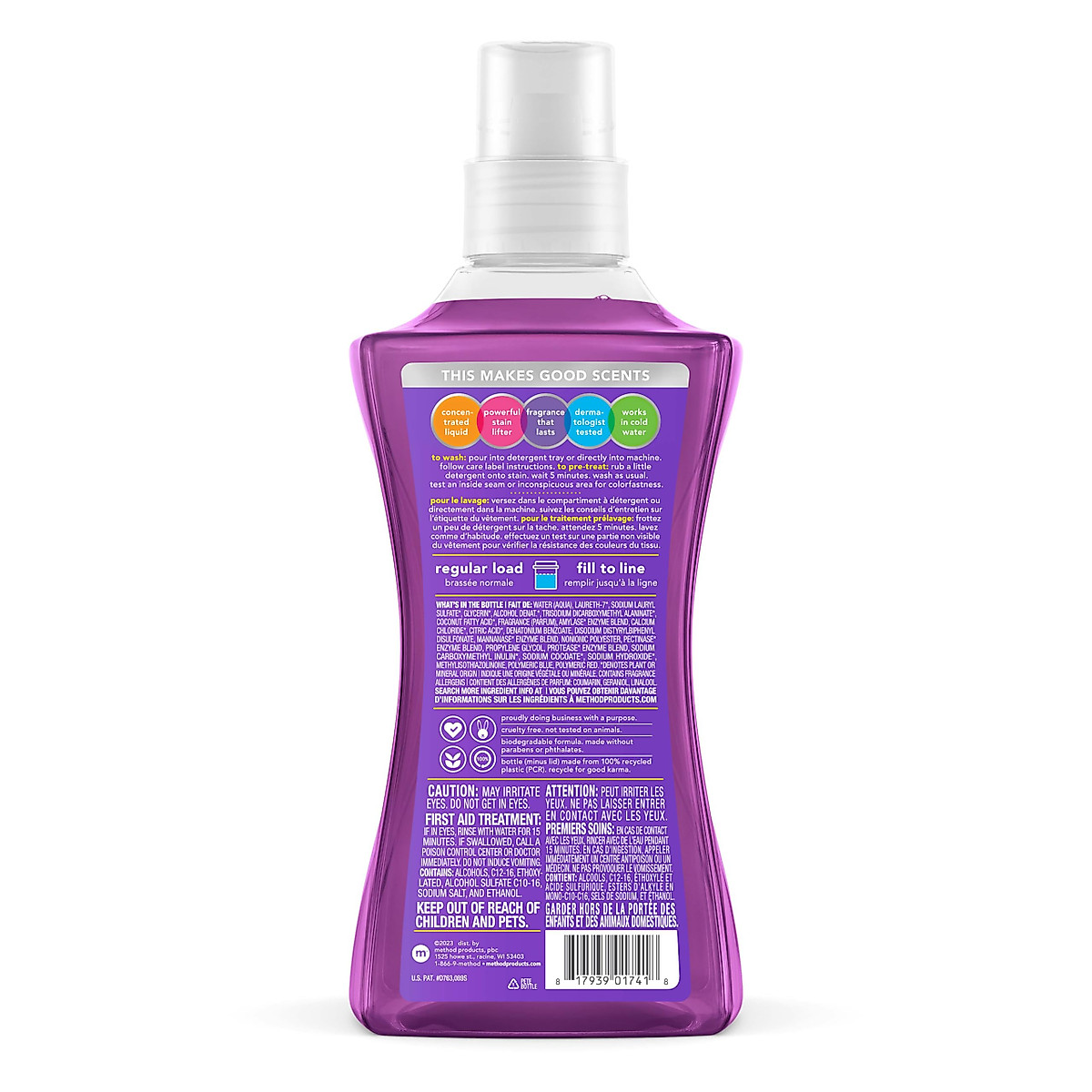 Method Liquid Laundry Detergent, Lavender + Cypress, 66 Loads Per Bottle, Biodegradable Formula, Plant-Based Stain Remover, 53.5 Fl Oz (Pack of 1)