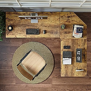 CubiCubi L Shaped Desk, 59.1 Inch Reversible Corner Desk with Storage Shelves, Home Office Desk for Writing Gaming Study, Rustic Brown