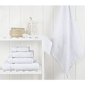 Cotton Paradise 6 Piece Towel Set, 100% Turkish Cotton Soft Absorbent Towels for Bathroom, 2 Bath Towels 2 Hand Towels 2 Washcloths, White Towel Set