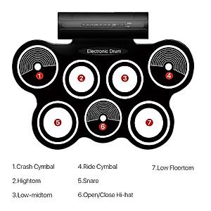 Flexzion Digital Electronic Drum Set, Portable Roll Up Electronic Drum Pad Machine for Kids, Adults, Beginners, Pros, 7 Pads Electric Drum Set with Drum Sticks, Foot Pedals, MIDI and Headphone Jack