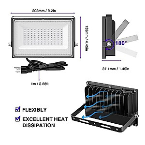 Onforu 2 Pack 50W LED Black Lights, Blacklight Flood Light with Plug, IP66 Waterproof Black Lights for Dance Party, Glow in The Dark, Halloween Lights, Body Paint, Fluorescent Poster, Neon Glow