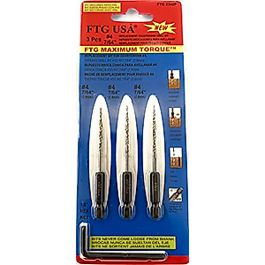FTG USA Replacement Tapered Countersink Drill Bit Set 3 Pc (#4) 7/64" Countersink Bit Same Size Bit Replacement Only, Countersink Replacement Drill Bit FTG Maximum Torque Wood Bits Secured with Pin