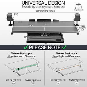 VIVO Large Keyboard Tray Under Desk Pull Out Platform with Pencil Drawer, Extra Sturdy C Clamp Mount, 27 (33 Including Clamps) x 11 inch Slide-Out Tray with Storage Drawer, Black, MOUNT-KB05-4D